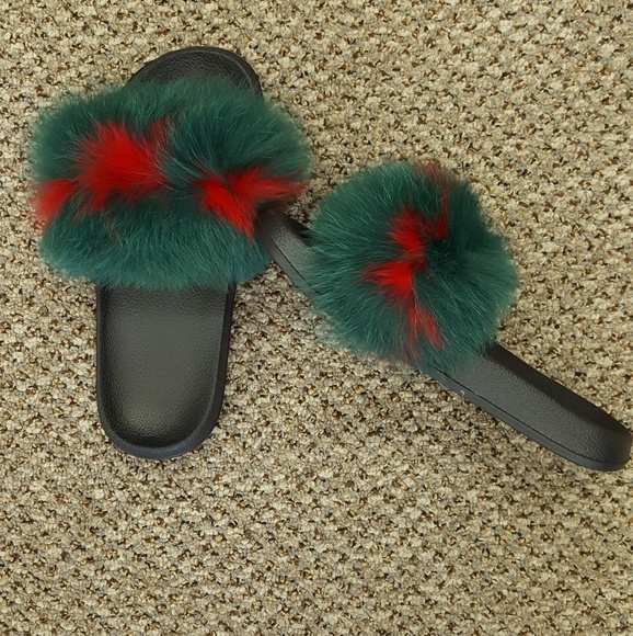 A.J. Ugent Furs | Shoes | Green And Red Fox Fur Sandals | Poshmark